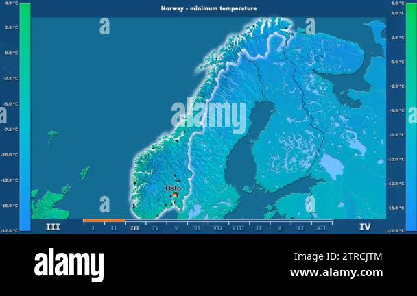 Minimum temperature by month in the Norway area with animated legend ...
