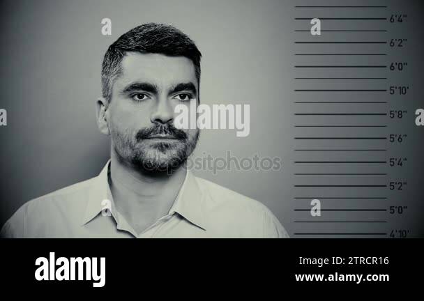 Mugshot of prisoner, male criminal getting photographed at police ...