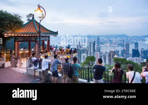 Lion's Pavilion lookout point at Victoria Peak, Hong Kong Stock Video ...