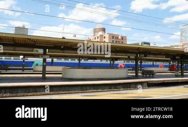 LYON, FRANCE - CIRCA 2016: French TGV fast train arriving in the rail ...