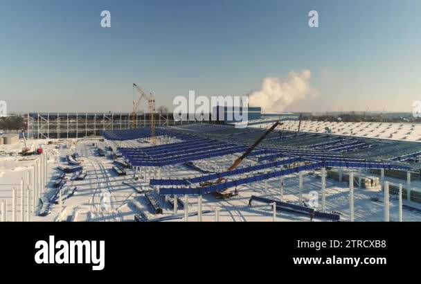 Construction of a modern factory or warehouse, modern industrial ...