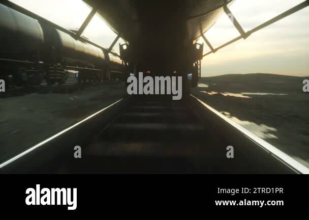 Freight train oil tankers. Against Sunrise. Realistic cinematic 4k ...