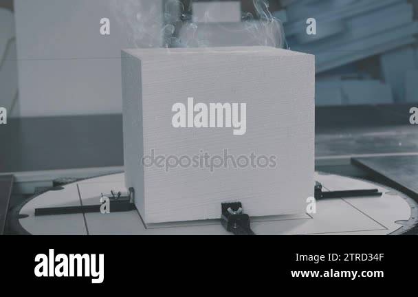 Process of creating volumetric figures. Cube of expanded polystyrene ...