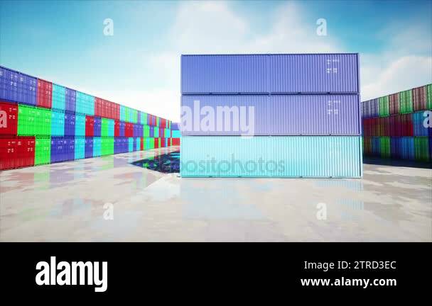 Container depot, wharehouse, seaport. Aeril view. Cargo containers ...