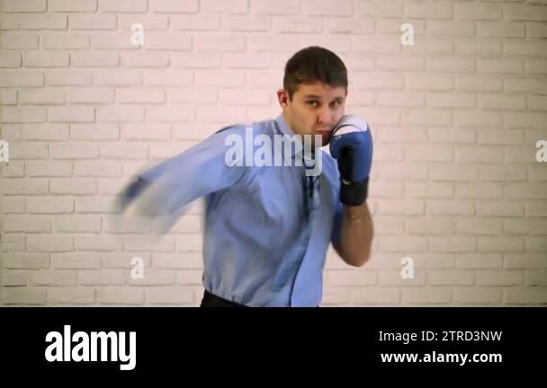 Boxing man in a shirt and tie. Businessman with boxing gloves. Man in ...