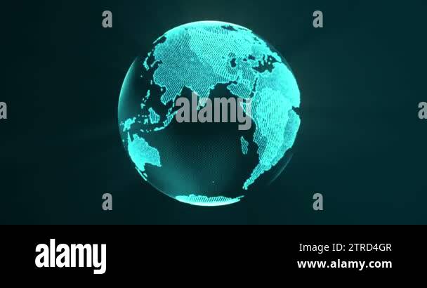 Earth from blue particles and spinning. Rotating globe, shining ...