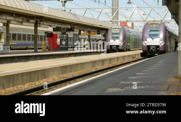 LYON, FRANCE - CIRCA 2016: French TGV fast train arriving in the rail ...