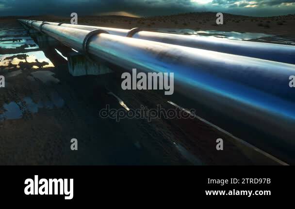 Pipeline transportation oil, natural gas or water in metal pipe. Oil ...