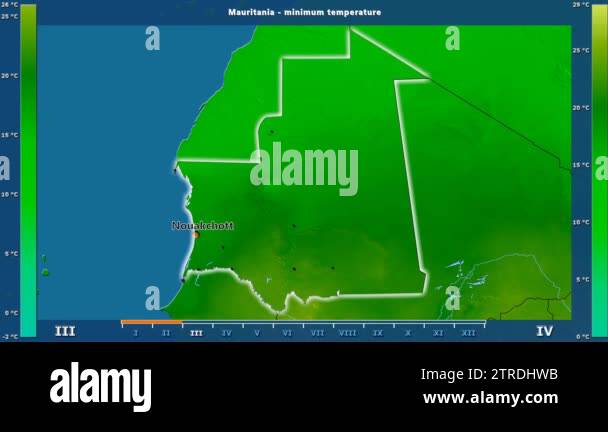 Minimum temperature by month in the Mauritania area with animated ...