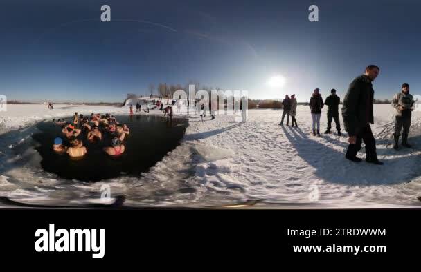 360Vr Video Winter Swimming Day in Opole People in Ice Cold Water Ice ...