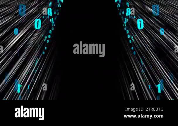 Network stream data - fast motion in space with zeros and ones, computer generated modern ...