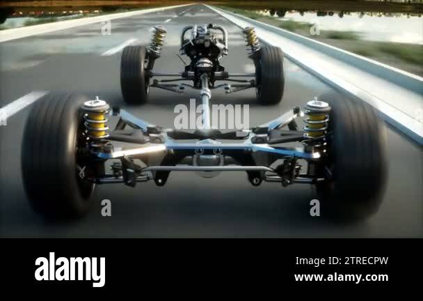 Car chassis with engine on highway. Very fast driving. Auto concept ...
