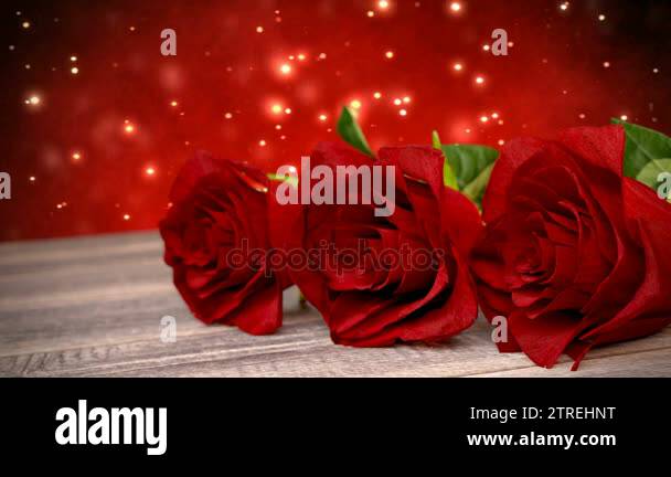 seamless loop birthday background with red roses on wooden desk. 3D ...