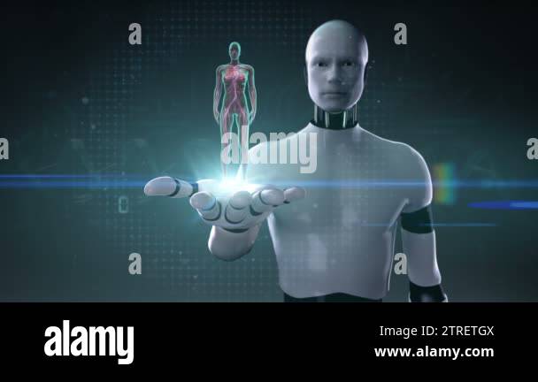 Robot, cyborg open palm, Rotating Female Human cardiovascular system ...
