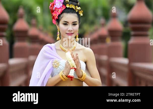 Thai Woman Salute Of Respect In Traditional Costume Of Thailand Stock ...