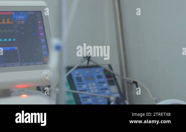 Screen displays patients condition in ICU, intensive care unit Stock ...