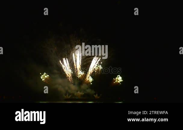 Fireworks Sparks Flying up High in the Night Sky Show With Fire ...