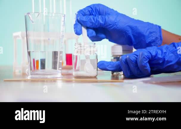 chemical experiments, laboratory test tubes with reagents. 4k, close-up ...