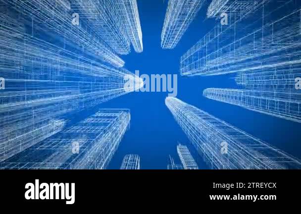 Moving Through the Beautiful Modern City Digital 3d Blueprint Up View ...