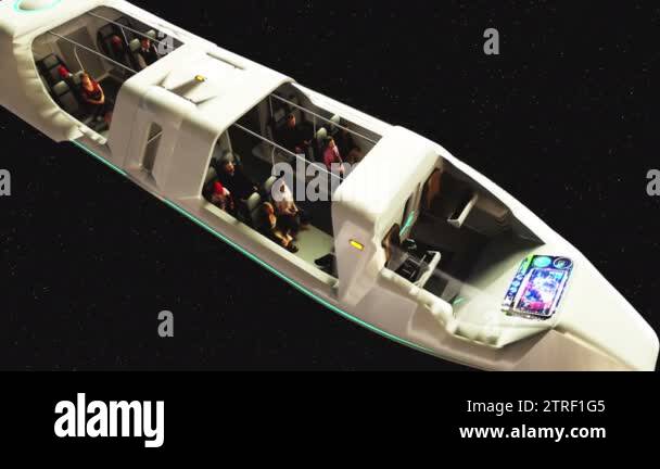 futuristic passenger bus flying in space. Transport of the future ...