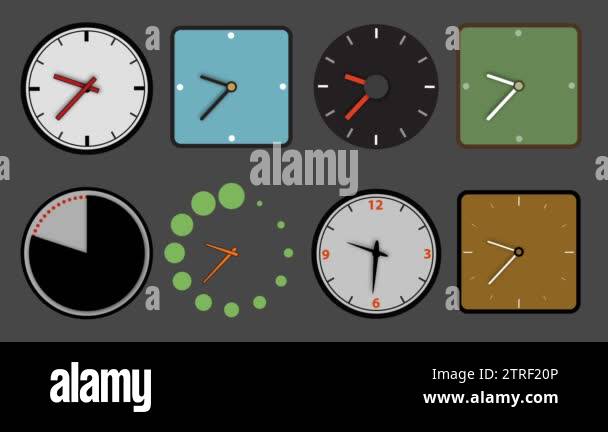 Icon Animation of Different Clock, loop and alpha channel Stock Video ...