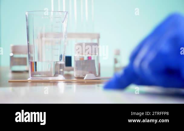 chemical experiments, laboratory test tubes with reagents. 4k, close-up ...