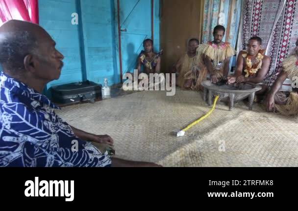 Indigenous Fijians men participate in traditional Kava Ceremony in Fiji ...