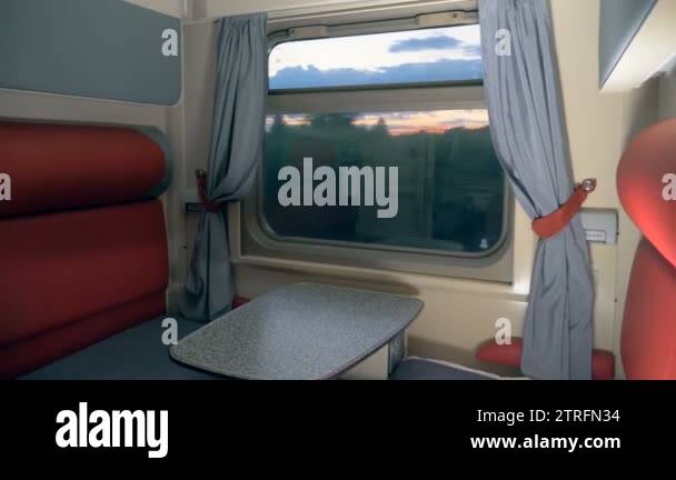 Train motion process shown through the interior of a coupe cabin. Speed ...