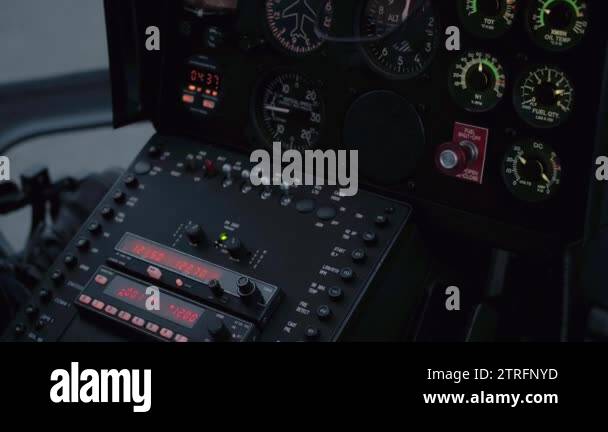 CLOSE UP: Aircraft flight control system and instrument control panel ...