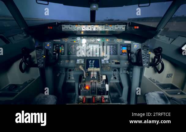 Empty cabin cockpit of an aircraft from the inside. Pilot cabin of an ...