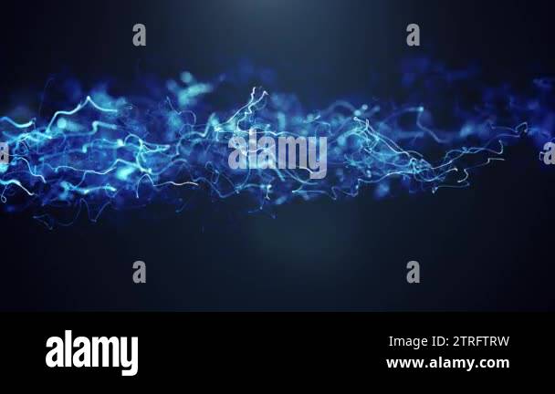 blue energy light strings or waves background with flares and ...