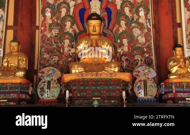 Exterior of one of the Buddhe statues in the Buddhist temple in Haeinsa ...