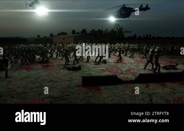 horror zombie crowd walking. Apocalypse view, concept. Realistic 4K ...