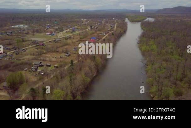 Top aerial viev the remote village of the small and the indigenous ...