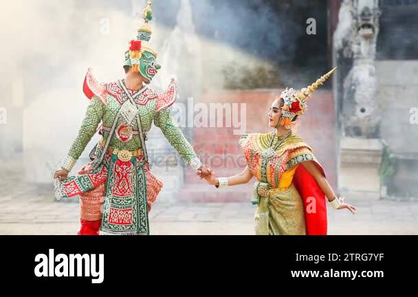 Tosakan (Ravana) and Mandodari , Thai classical mask dance of the ...