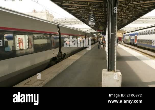 Paris, France - Circa 2016: People on the train platform boarding ...
