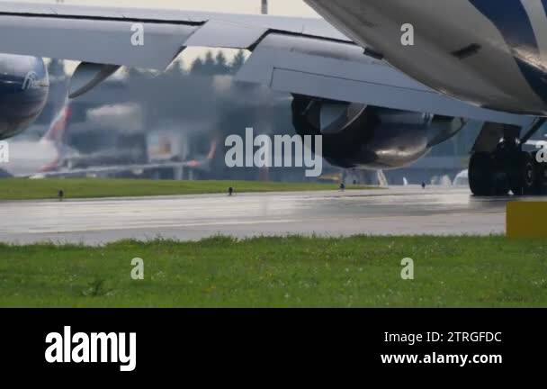MOSCOW, RUSSIA - JULY 25, 2018: Big four-engine cargo aircraft taxiing ...