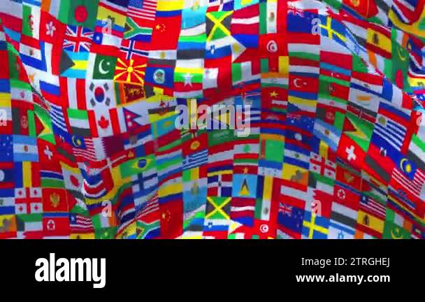 336. Word Multi Country Flag Waving in Wind Continuous Seamless Loop ...