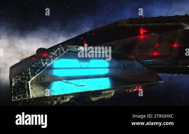 Futuristic space ship in space. Earth planet wonderfull view. realistic ...