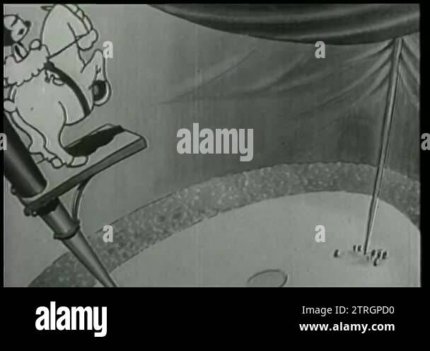 Cartoon of a mouse on a horse diving off board at top of circus tent ...