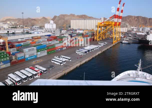 Cruise ship sailing to seaport of Muscat, Oman Stock Video Footage - Alamy