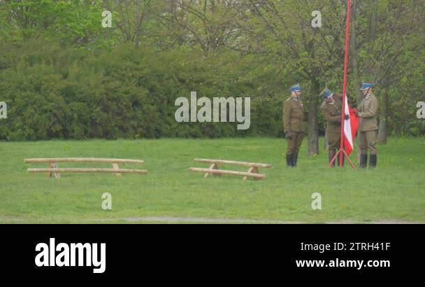 Polish Flag Day Opole Men in Uniform Setting Flag to Raise it Three ...