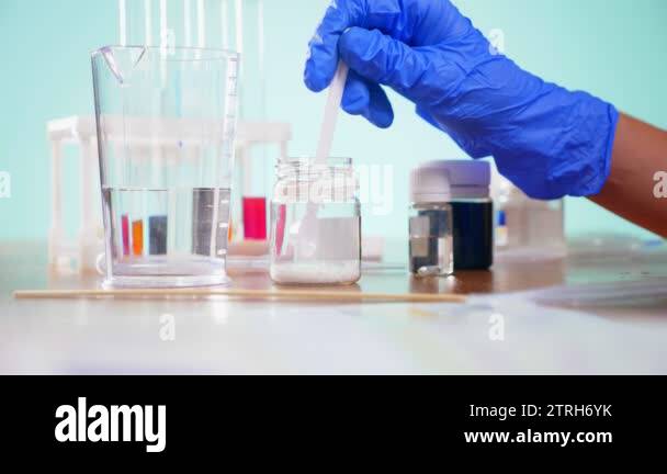 chemical experiments, laboratory test tubes with reagents. 4k, close-up ...