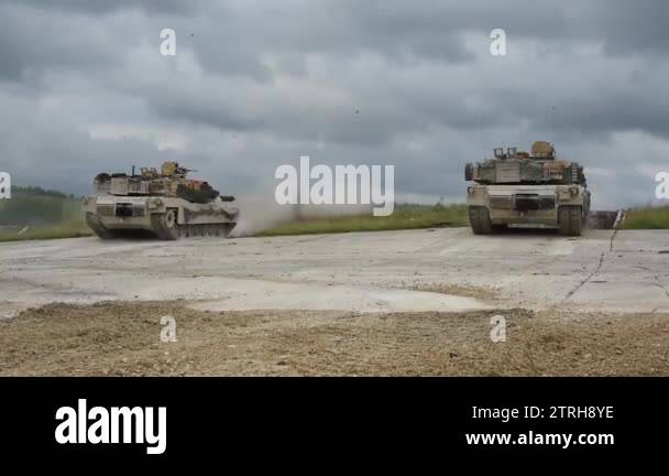 Two war tanks of the US Army during combat exercises Stock Video ...