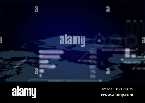 4K Animation of 3D moving world map with bar graph and random text ...