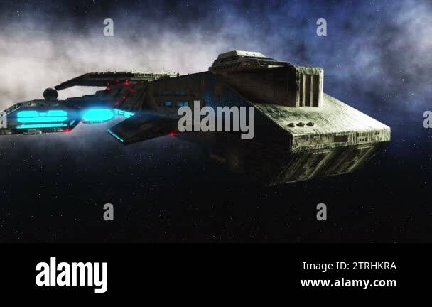 Futuristic space ship in space. Earth planet wonderfull view. realistic ...