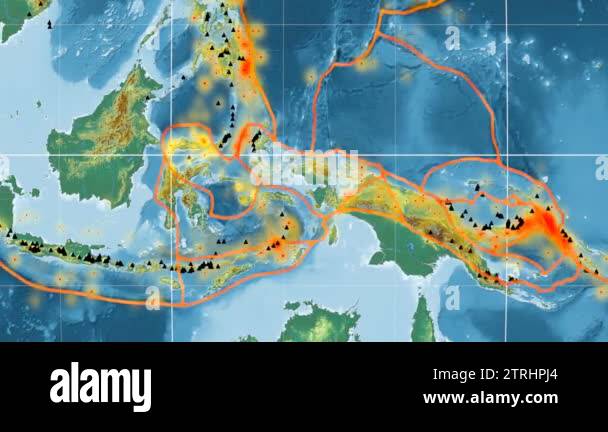 Molucca Sea tectonics featured. Relief. Kavrayskiy VII projection Stock ...