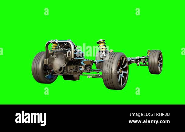Car chassis with engine isolate. Very fast driving. Auto concept. Green ...