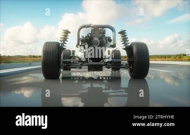 Car chassis with engine on highway. Very fast driving. Auto concept ...