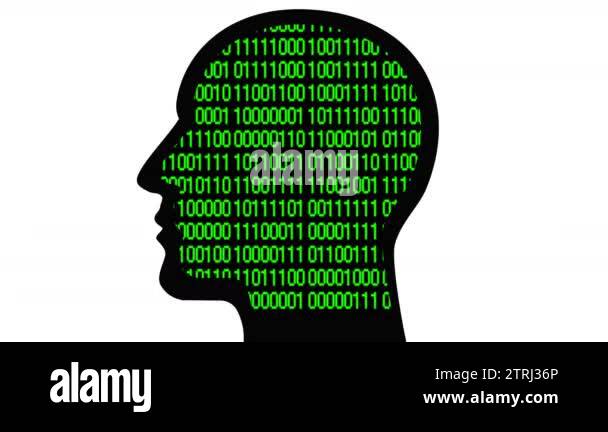 4k Brain head matrix style binary code,man thinking AI artificial ...